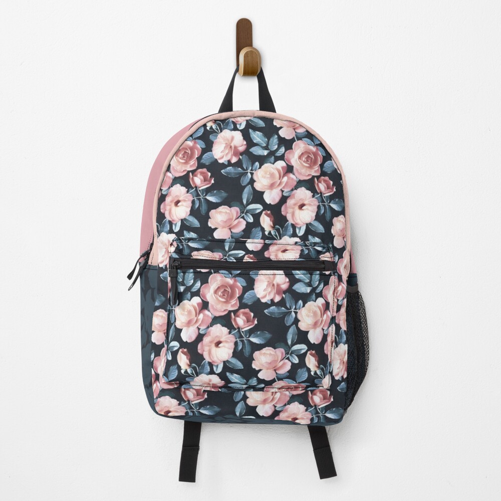 "Old Fashioned Moody Roses in Salmon and Blue Grey" Backpack for Sale ...