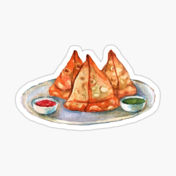 "Fried Indian Samosa with Dipping Sauces" Sticker for Sale by ...