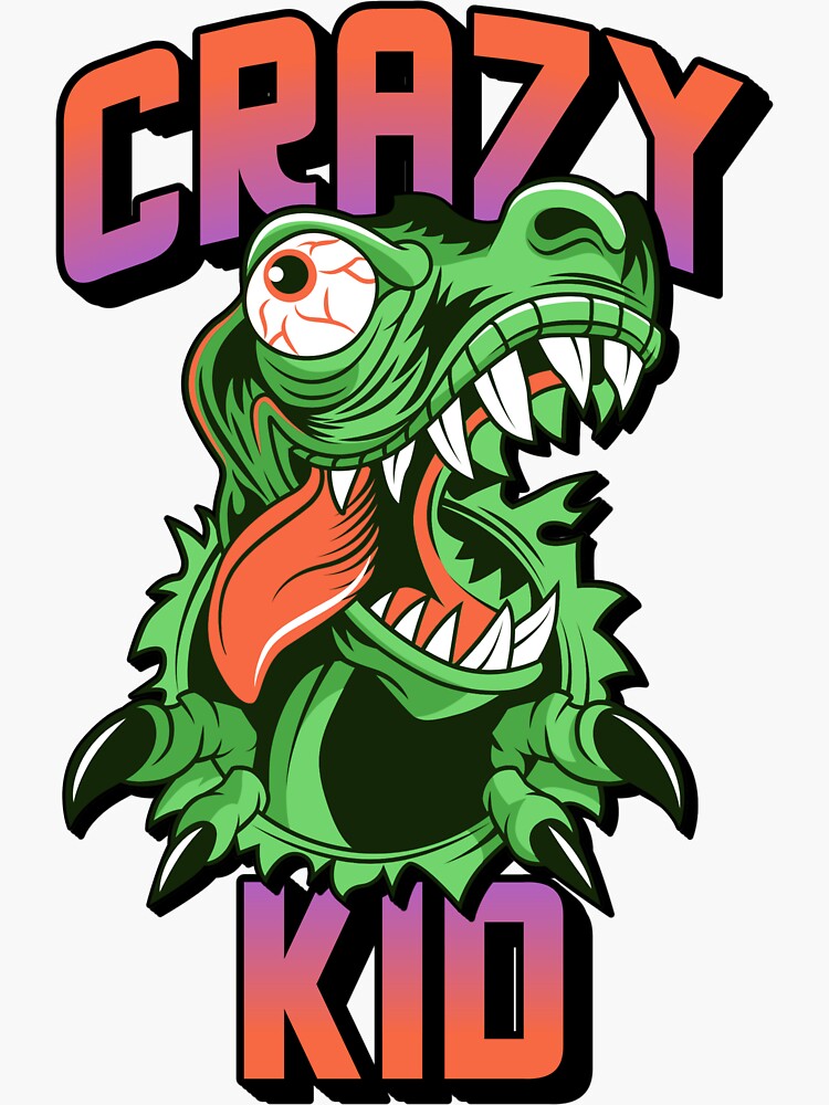 "Crazy T-Rex Kid Dino" Sticker by jacks-tees | Redbubble