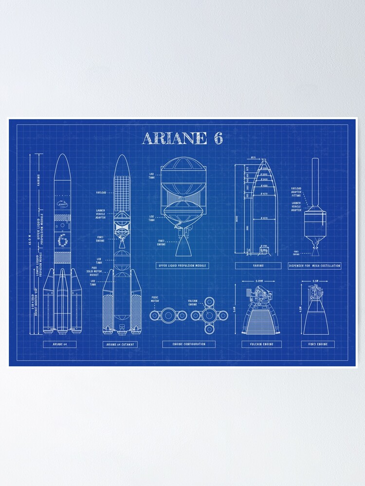 "Ariane 6 (Blueprint) Horizontal Version" Poster by BGALAXY | Redbubble
