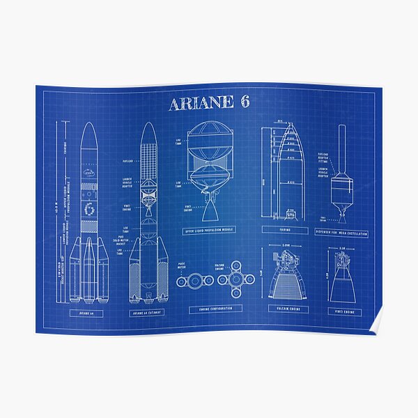 "Ariane 6 (Blueprint) Horizontal Version" Poster by BGALAXY | Redbubble
