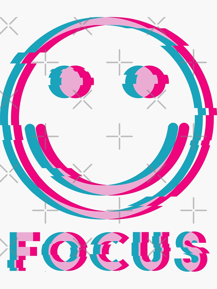 "Glitch Smiley Face Focus (pink and blue glitch)" Sticker for Sale by ...