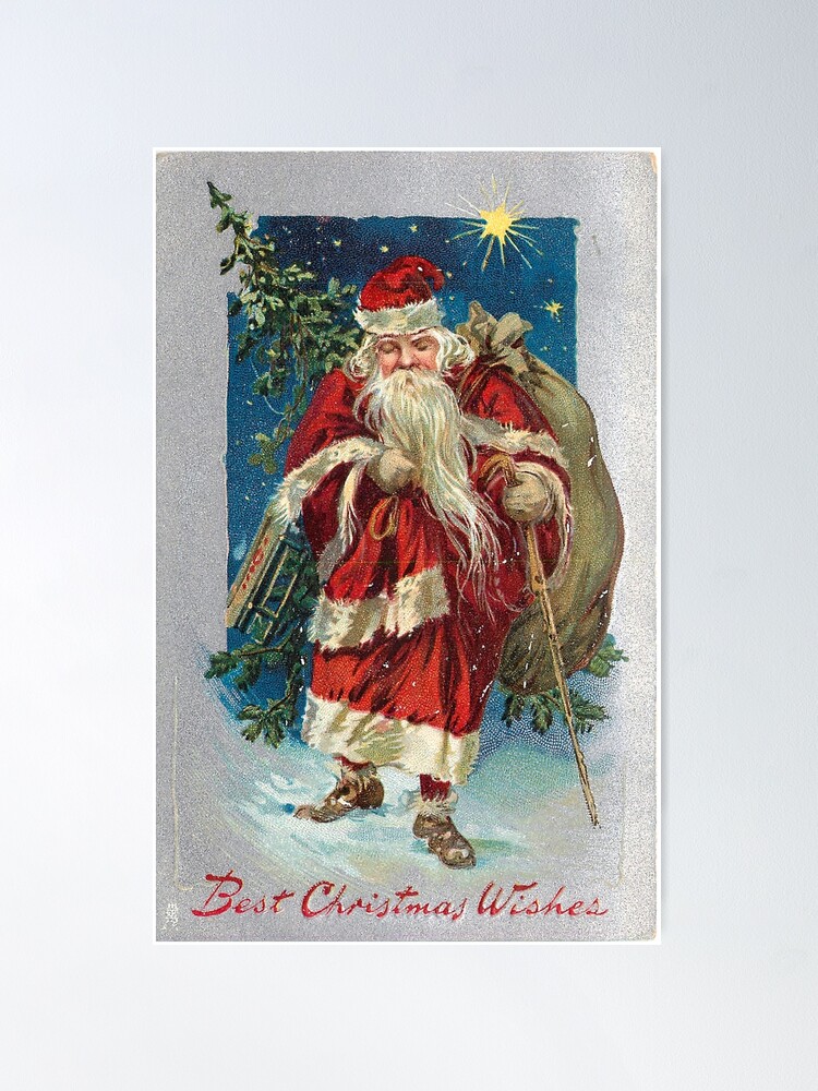 ""Best Christmas Wishes" with Santa Vintage Christmas Postcard (1908)" Poster for Sale by ...