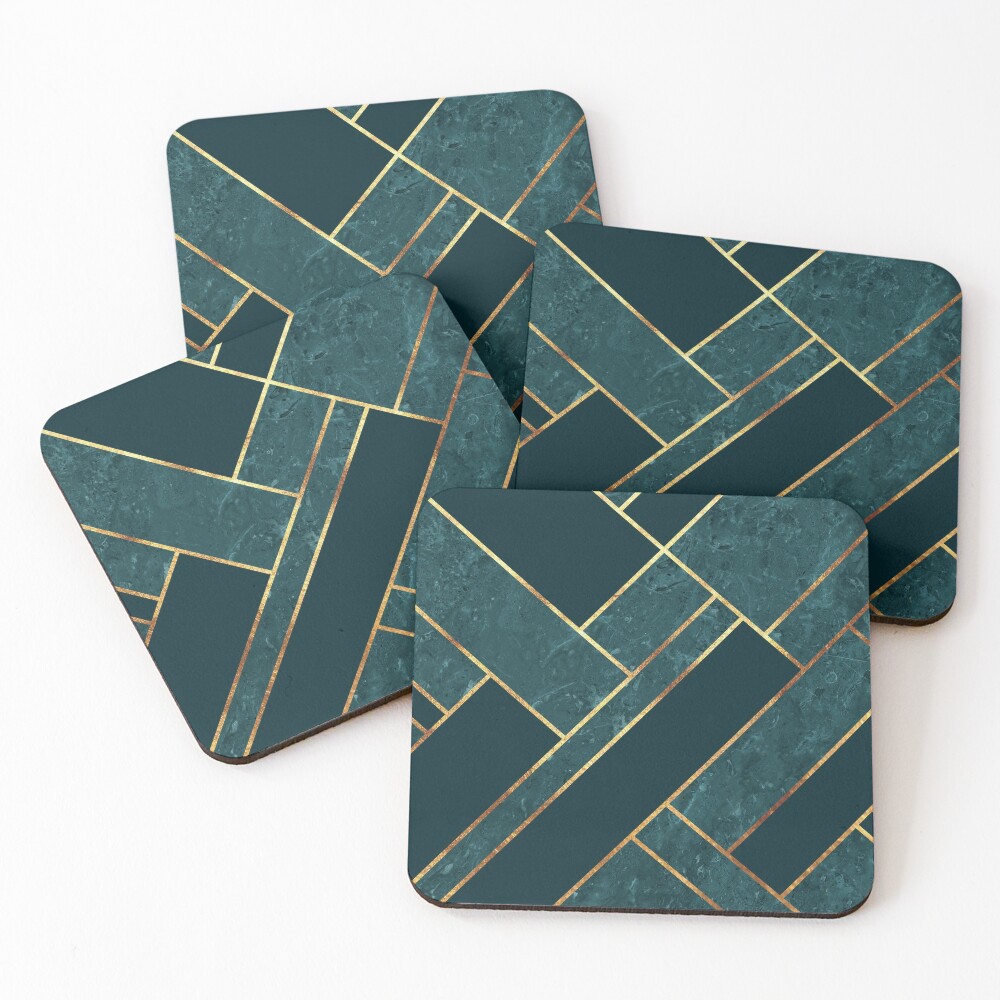 "Deep Teal Gold Geometric" Coasters (Set of 4) by themadesigns | Redbubble