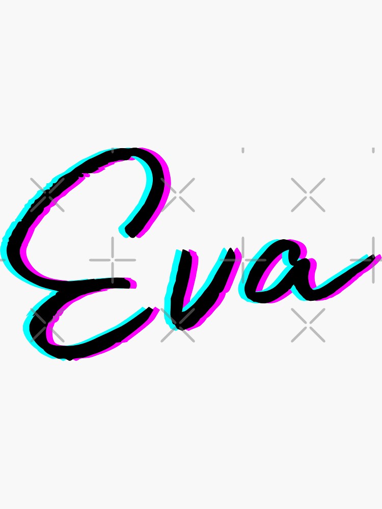 "Eva Girls Name Black with Pink and Blue Neon" Sticker by rynnsbooks ...