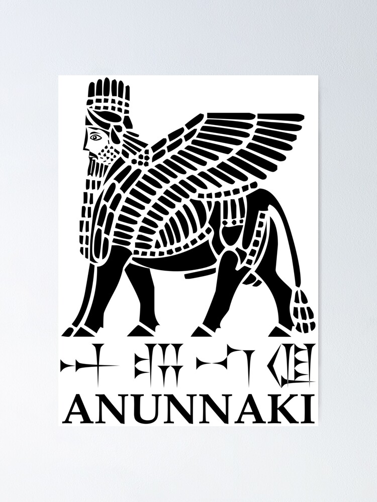 "Anunnaki, Lamassu, Cuneiform Text, (Black/White)" Poster for Sale by ...