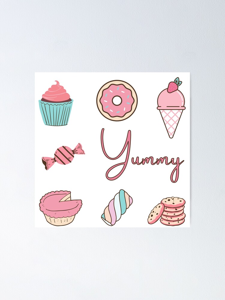 "Pink Yummy Food Sticker Pack" Poster for Sale by m95sim | Redbubble