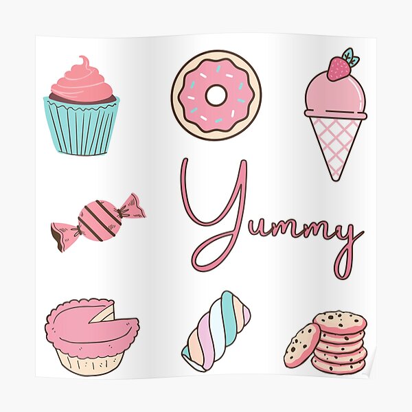 "Pink Yummy Food Sticker Pack" Poster for Sale by m95sim | Redbubble