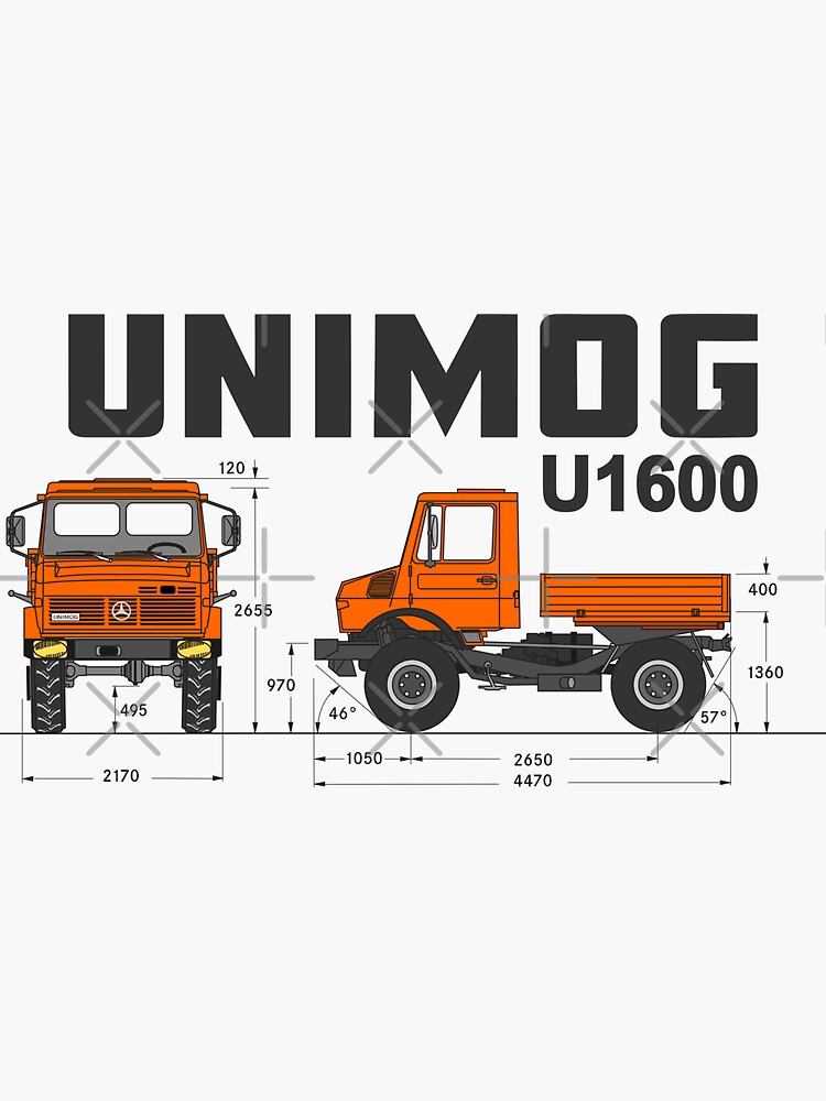 "Unimog U1600 specifications orange" Sticker for Sale by Groenendijk ...