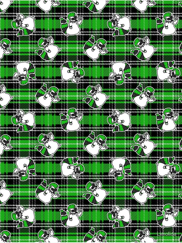 Pegatina «Lindo mapache punk en patrón de vector de fondo a cuadros ...