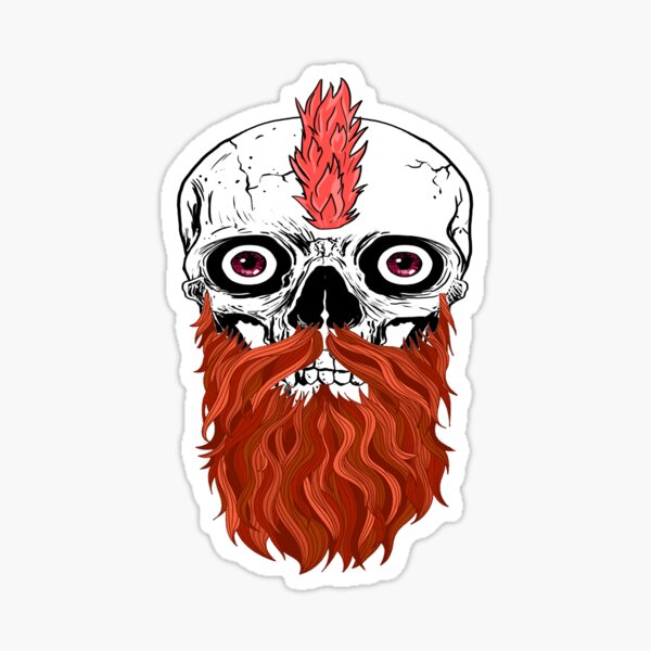 "Skull with Beard - Bearded Skull Red" Sticker by Coder-T | Redbubble