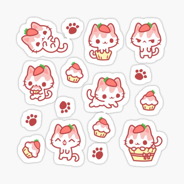 "Strawberry Kitty Cakes Colorful Kawaii Bundle Set Aesthetic" Sticker ...