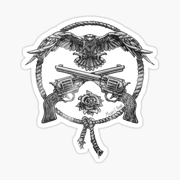 "Twin Revolvers Hawk Rope and Rose Distressed Design" Sticker for Sale ...