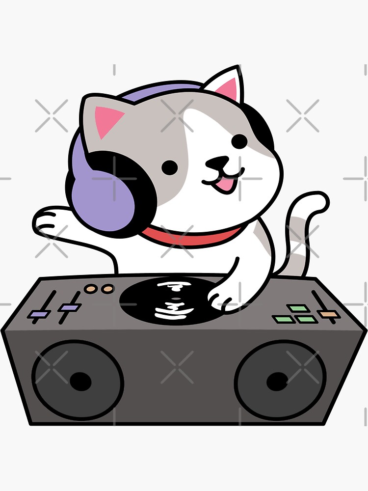 "Cat Dj" Sticker by TrueTrippyArts | Redbubble
