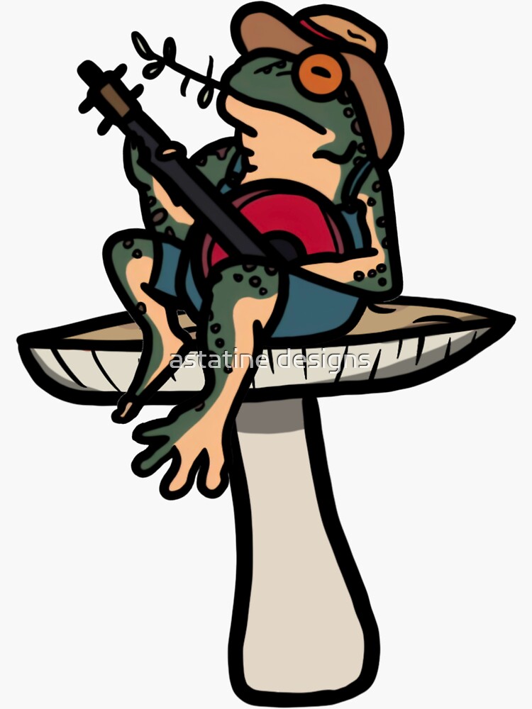 "frog playing banjo on a mushroom " Sticker for Sale by honeystickers42 ...