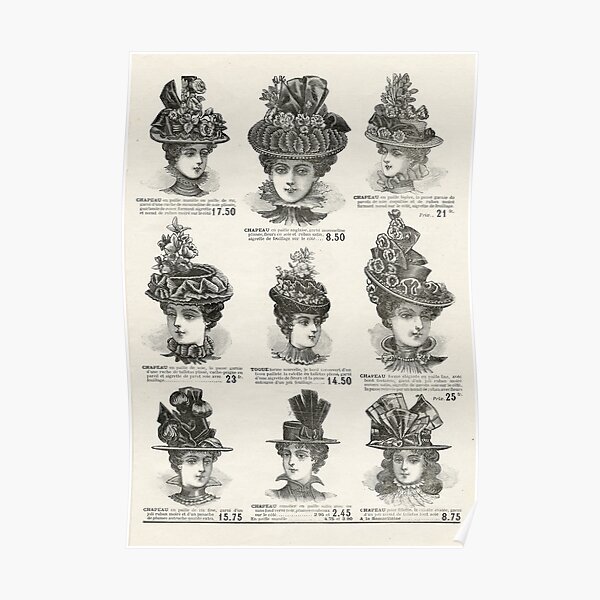 "Vintage Hat Ad, Paris 1897" Poster by gin-nek-shop | Redbubble