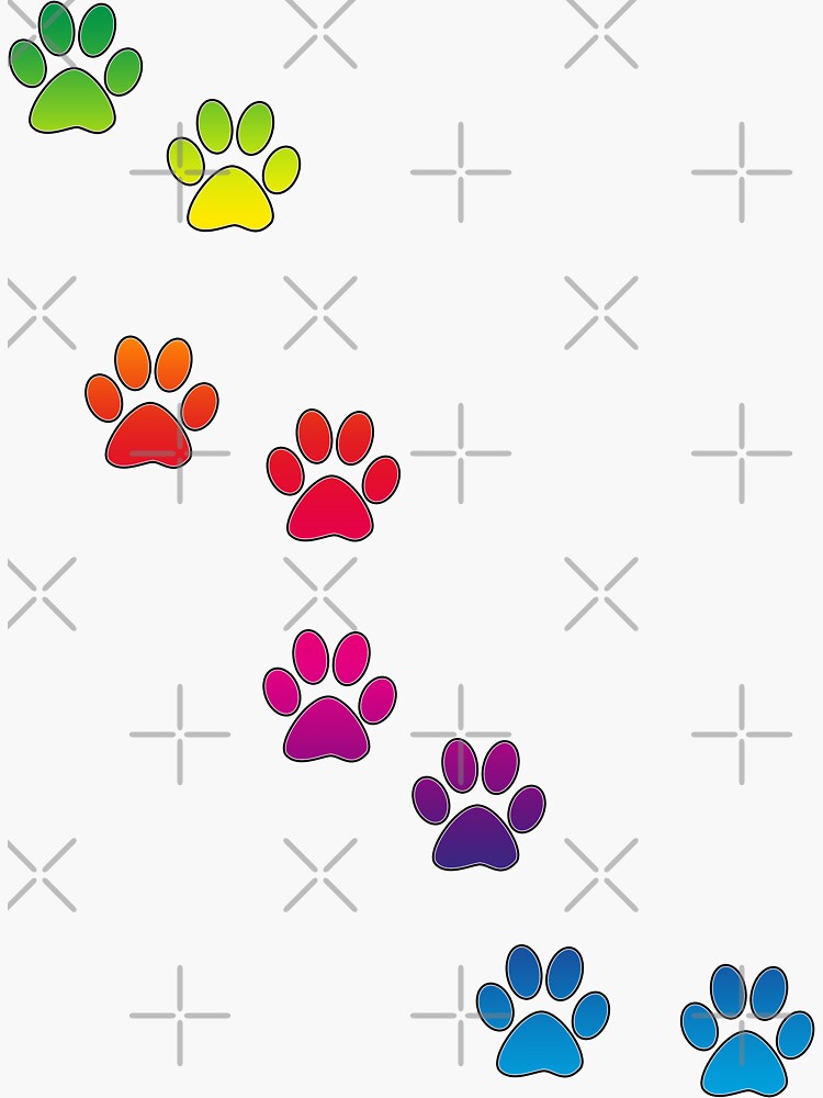 "colorful paw prints rainbow colors cute cats paw prints" Sticker for ...
