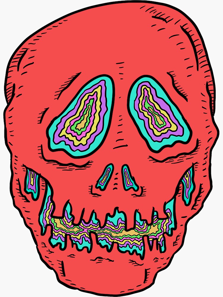 "Trippy Red Skull" Sticker by Drewboggemes | Redbubble