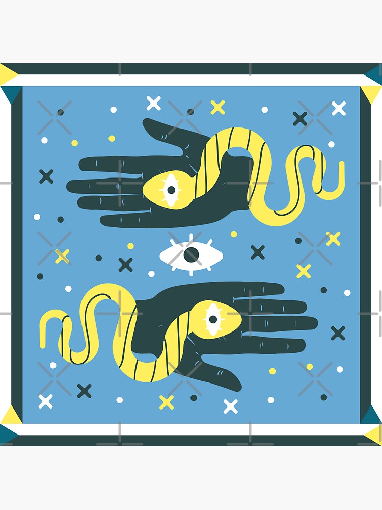 "Palms Snakes Third Eye Symmetric Bohemian Hippie Tribe Design yellow ...