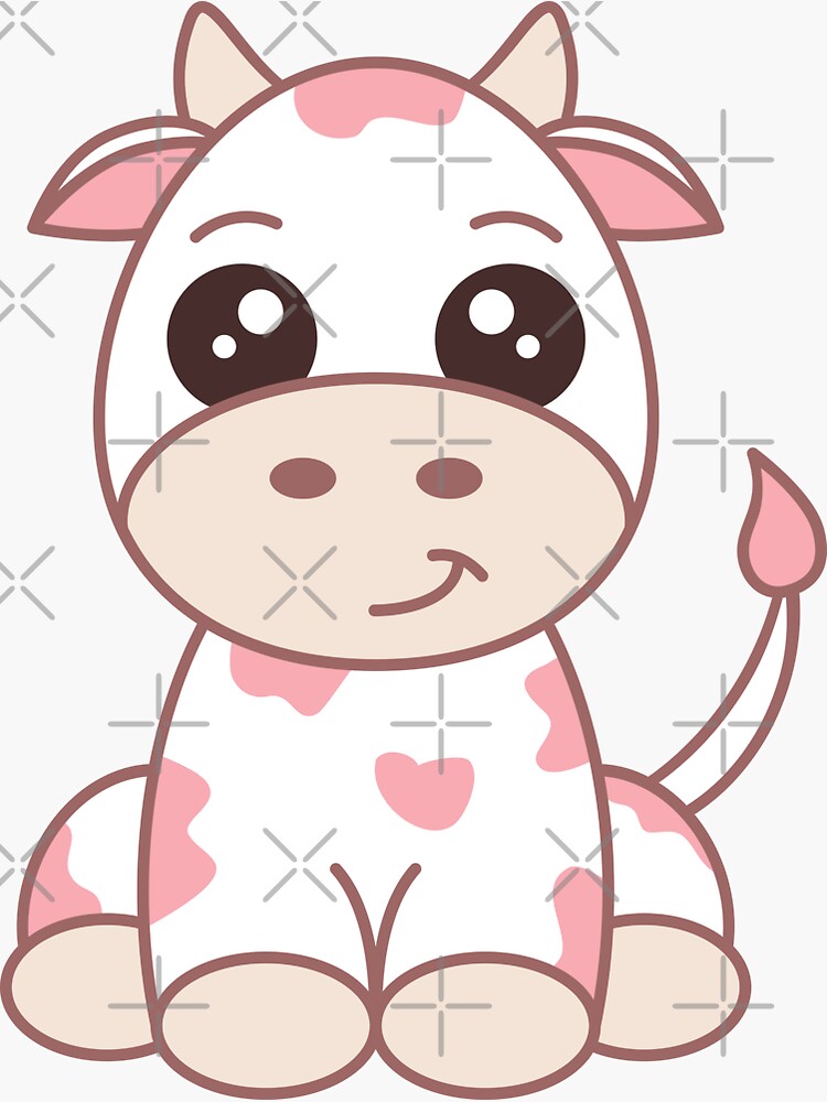 "Cute pink strawberry cow. " Sticker for Sale by TashaVector | Redbubble