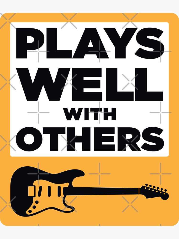 "Plays Well with Others - Distressed Art with Strat" Sticker for Sale ...