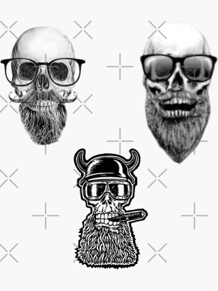 "Skull With Beard Stickers Pack Glasses" Sticker for Sale by DAREENTER ...