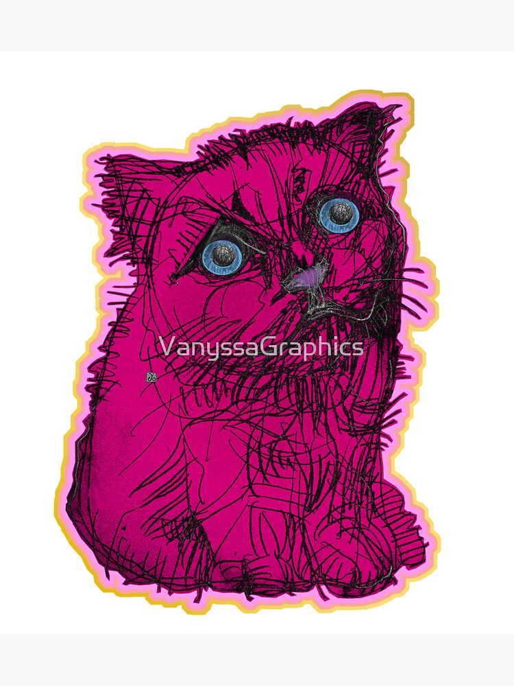 "Emotional Pink Cat (Original Drawing by ACCI)" Sticker for Sale by ...