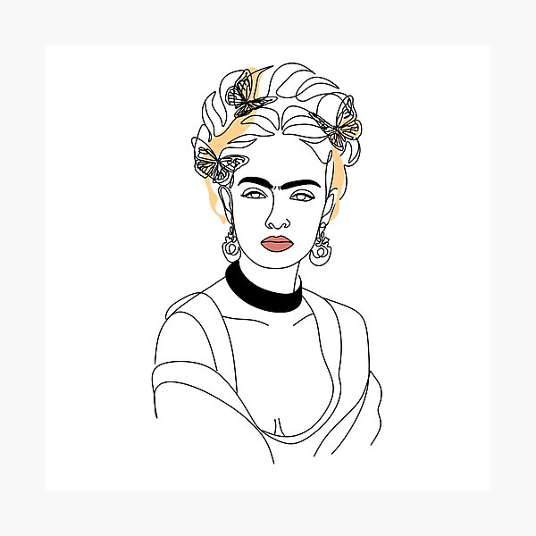 "Frida Kahlo Floral Exotic Portrait on White Illustration. Line drawing ...