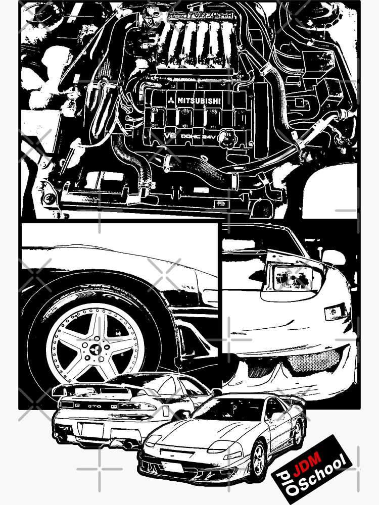 "3000GT [Black and White+]" Sticker for Sale by oldschooljdm | Redbubble