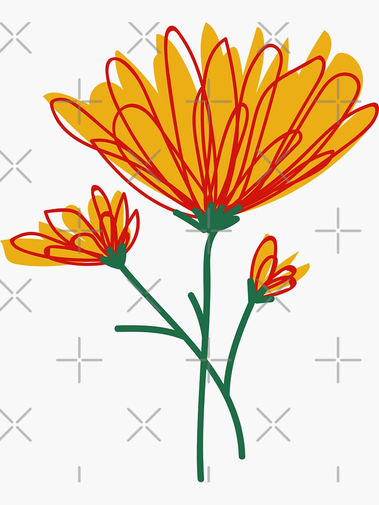 "yellow and red scribble flowers" Sticker for Sale by charlyjovic ...