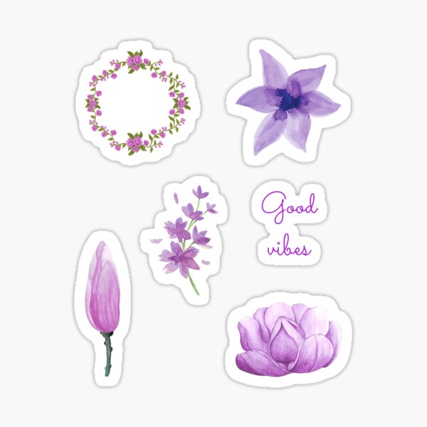"Good Vibes Purple Watercolor Flowers Collection Pack" Sticker by ...