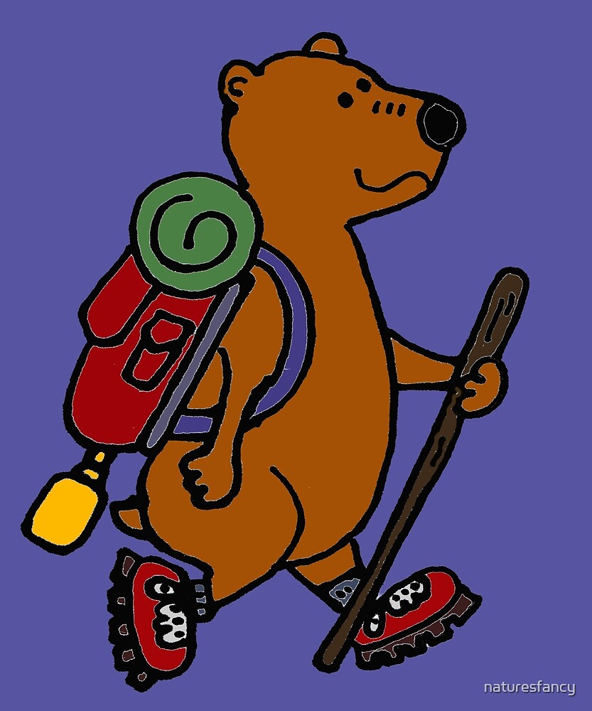 "Cool Brown Bear Hiking cartoon " by naturesfancy | Redbubble