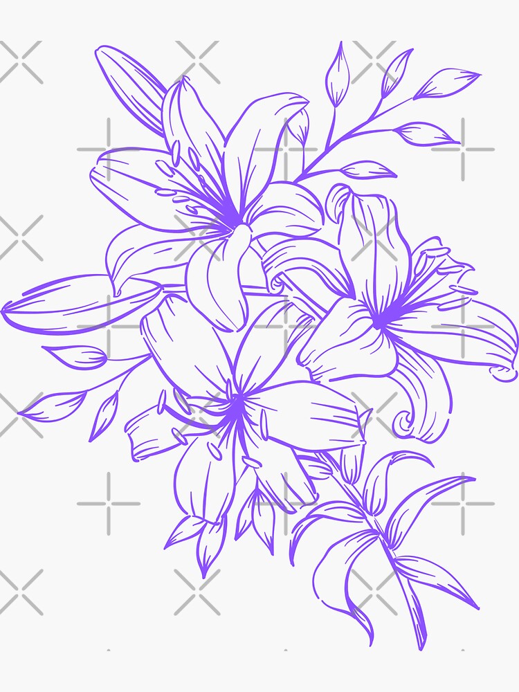 "purple flower line art " Sticker by Dankio | Redbubble