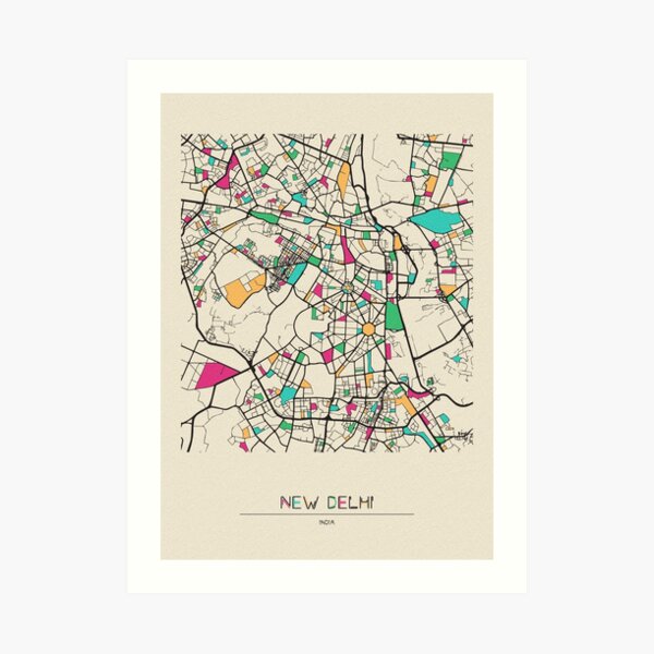 "New Delhi, India Street Map" Art Print for Sale by geekmywall | Redbubble