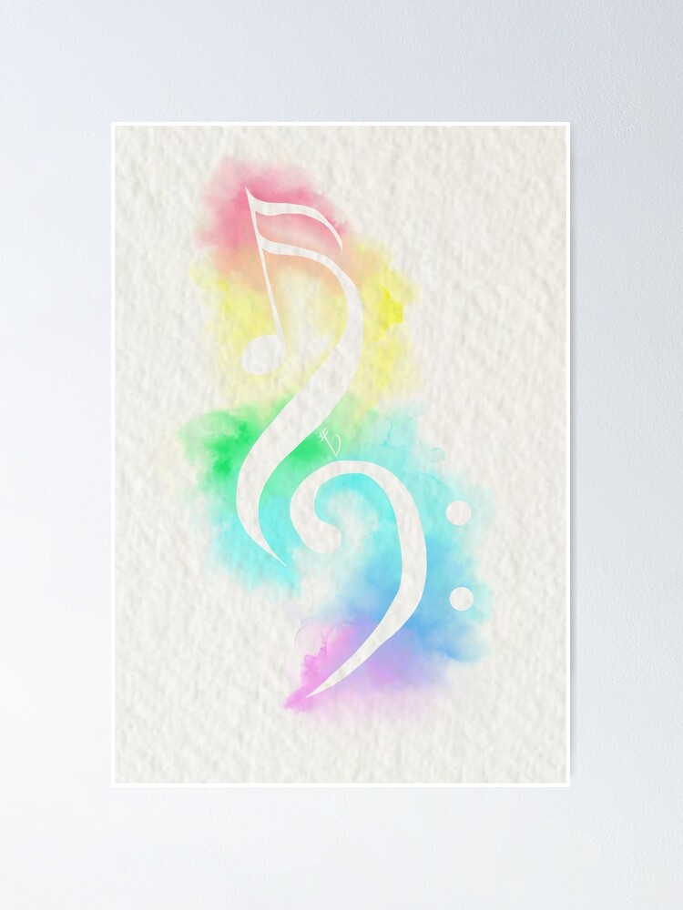 "Bass and Treble Clef Rainbow Watercolor" Poster by YitingZarts | Redbubble