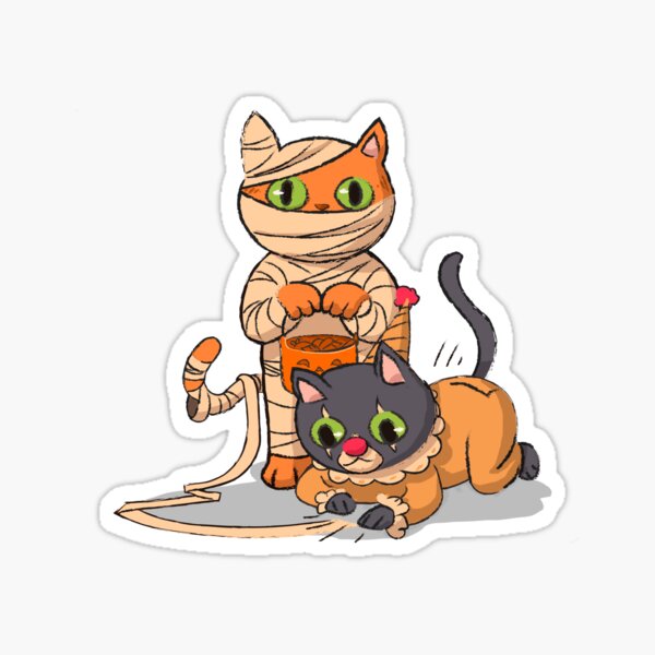 "Cute and funny Mummy and clown cats celebrating on Halloween " Sticker ...