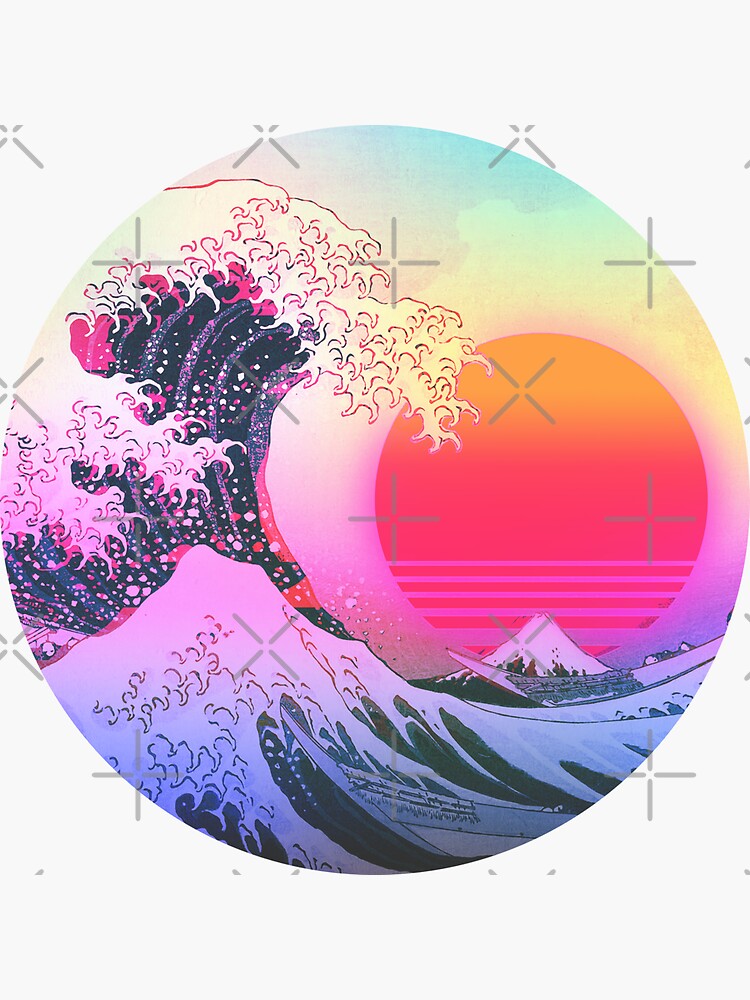 "Great Wave Off Kanagawa Vaporwave Retro Aesthetic" Sticker for Sale by ...