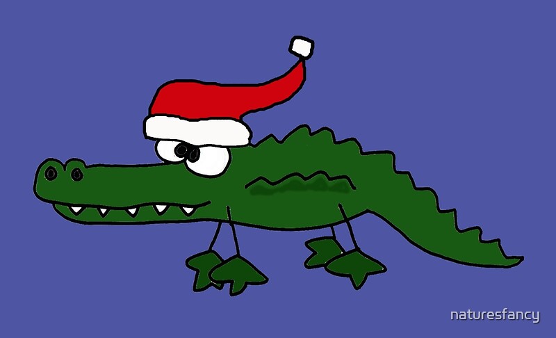 "Funky Cool Green Alligator with Santa Hat Christmas Art" by ...