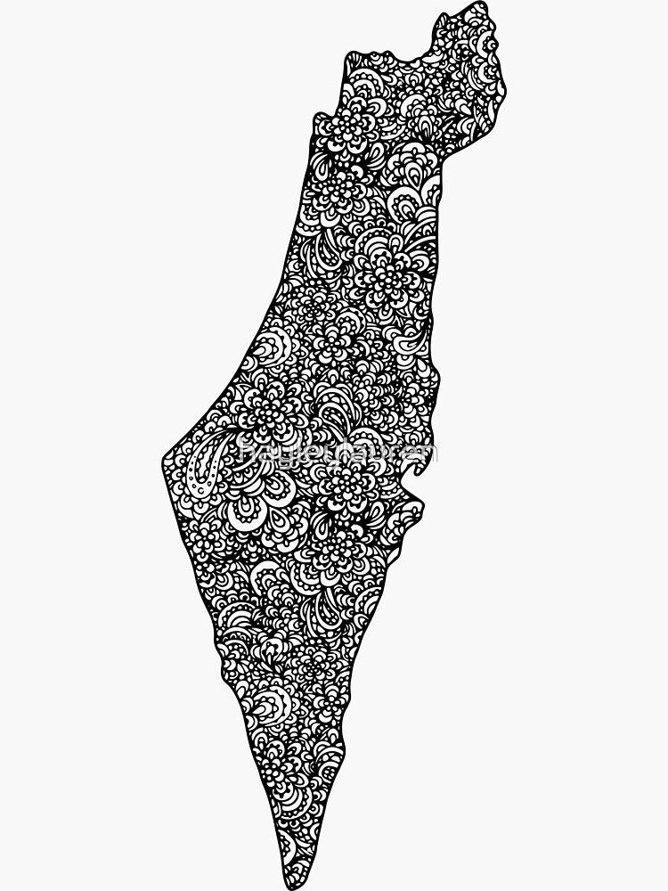 "Israel Map | Black and White | Floral pattern" Sticker by hayleylauren ...