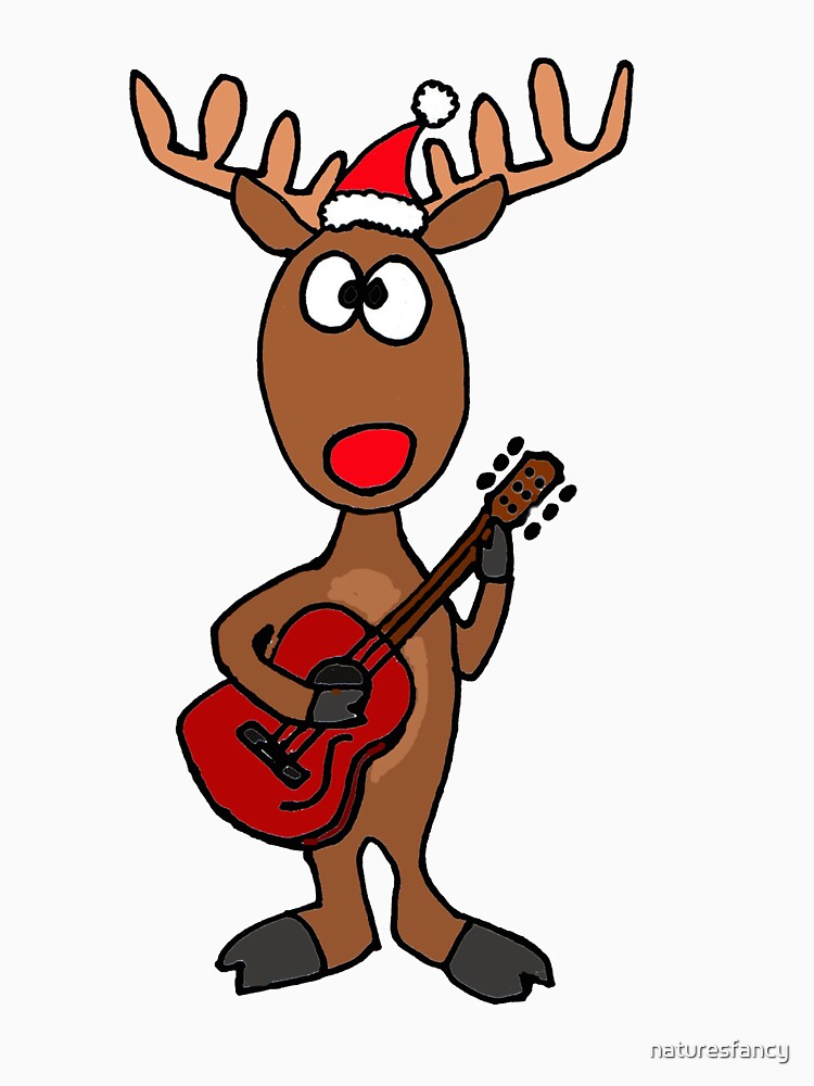 "Cool Rudolph the Red Nosed Reindeer Playing Red Guitar" T-shirt by ...