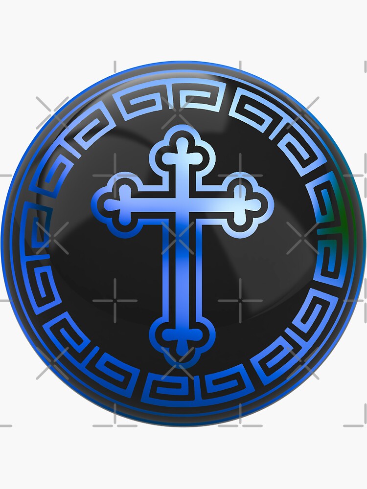 "Blue Greek Orthodox Cross Greek Keys Pattern" Sticker by Yiorgosnj13 ...