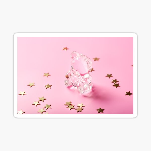 "Glamour crystal teddy bear with golden stars on bright pink background ...