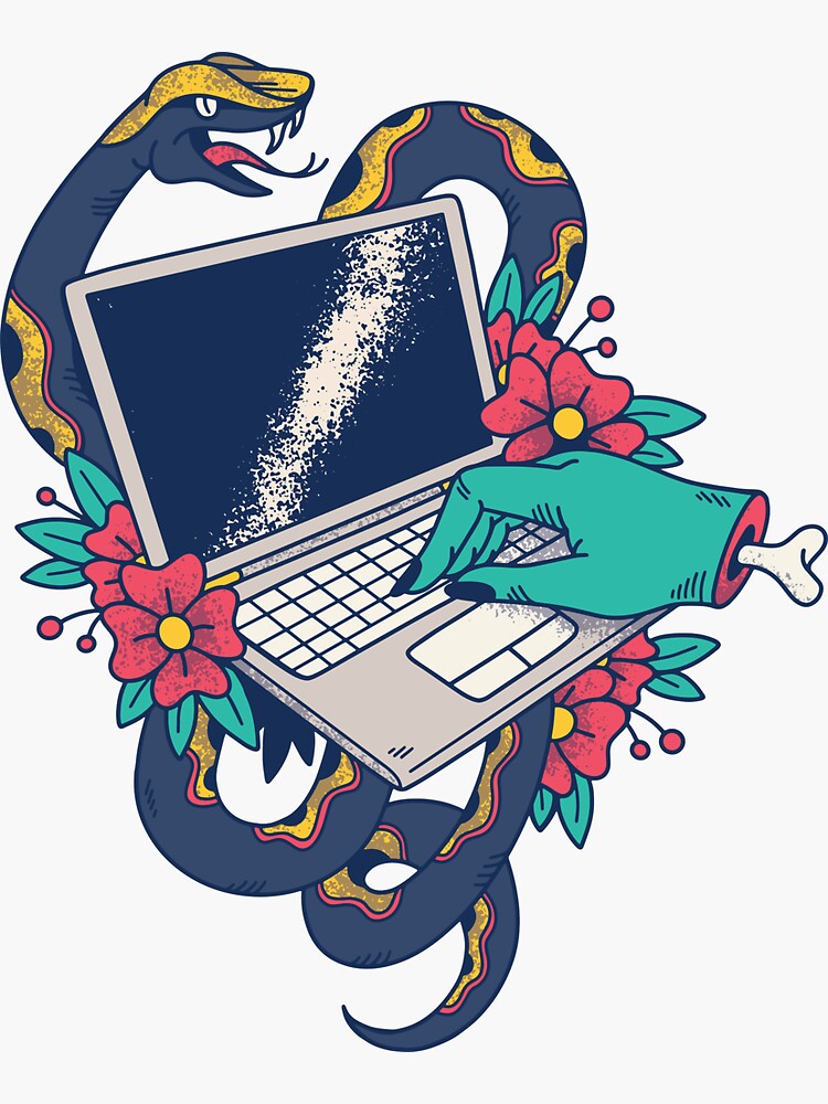 "Computer Pc Laptop Tattoo Snake Gift" Sticker by DavinciStore21 ...