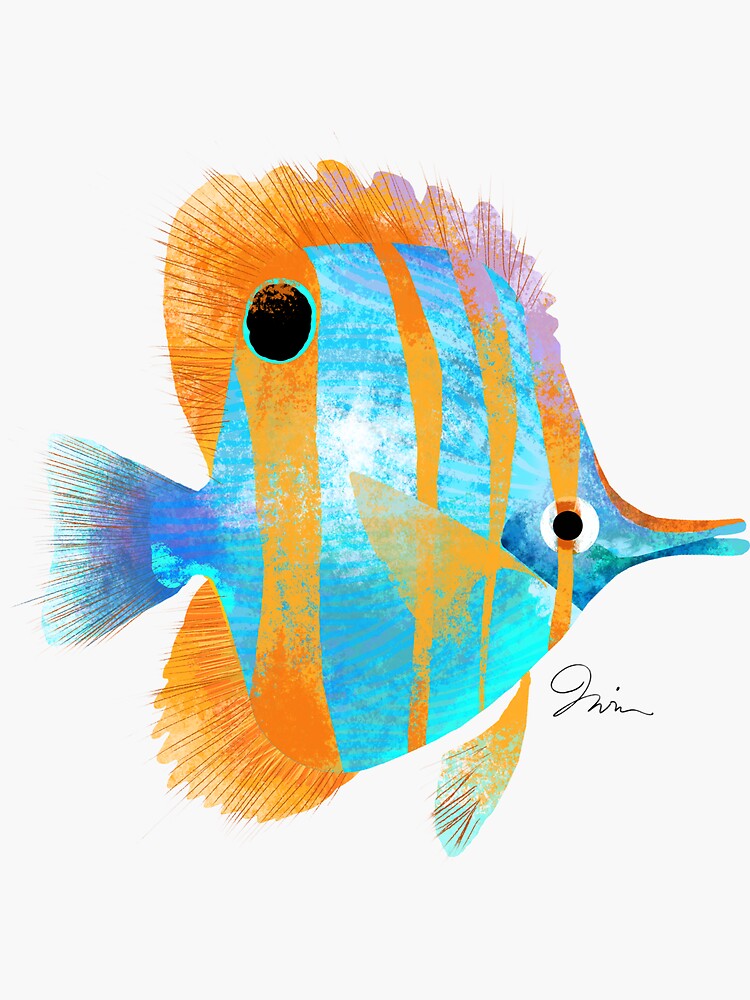 "Blue and Orange Tropical Fish" Sticker by TrevorIrvin | Redbubble
