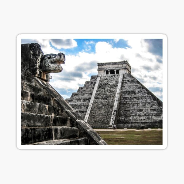 "Cancun - Chichen Itza Pyramid Temple Plaza Mayan Art - Mayan " Sticker ...