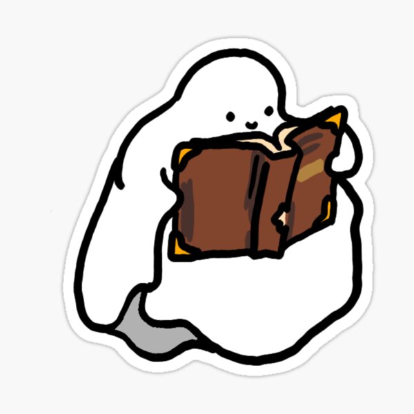 "Halloween Ghost Reading a Book" Sticker for Sale by booliuscaesar ...