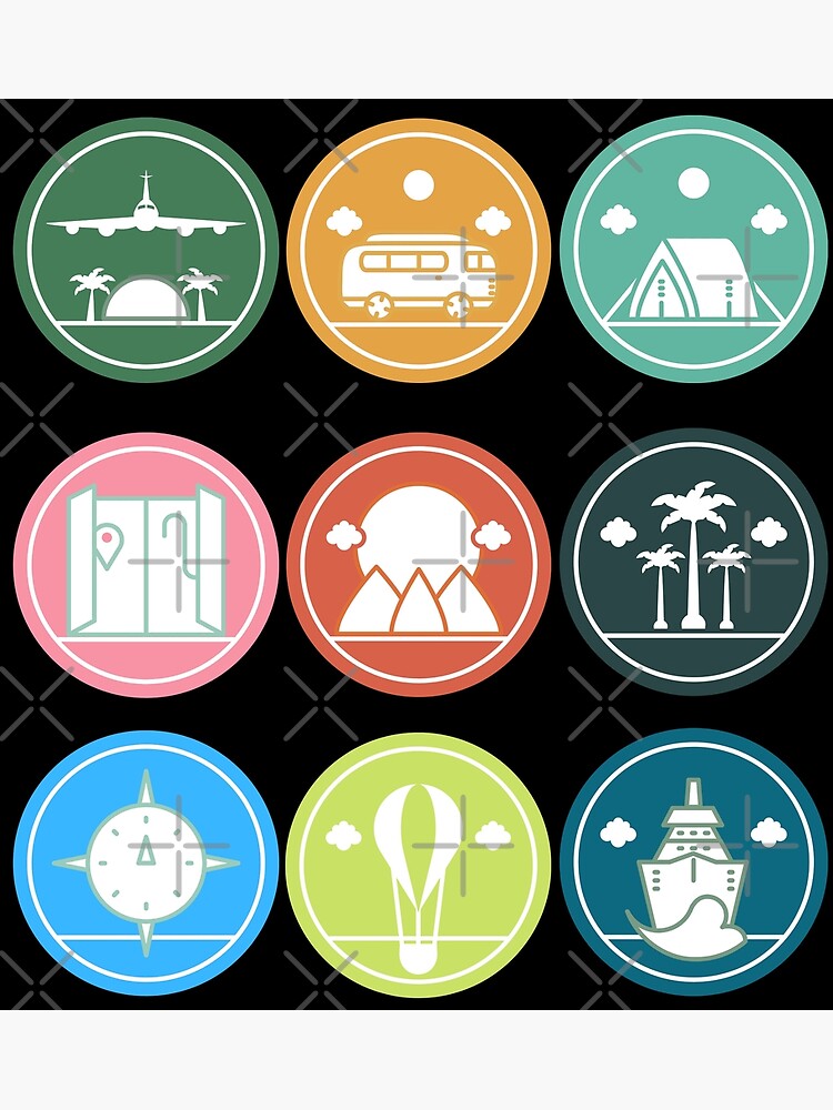 "Simple Travel Design Dots Airplane, Caravan, Tent, Map, Mountains ...