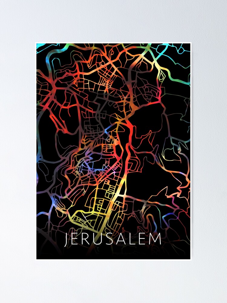 "Jerusalem City City Street Map Dark Mode" Poster for Sale by map-lover ...
