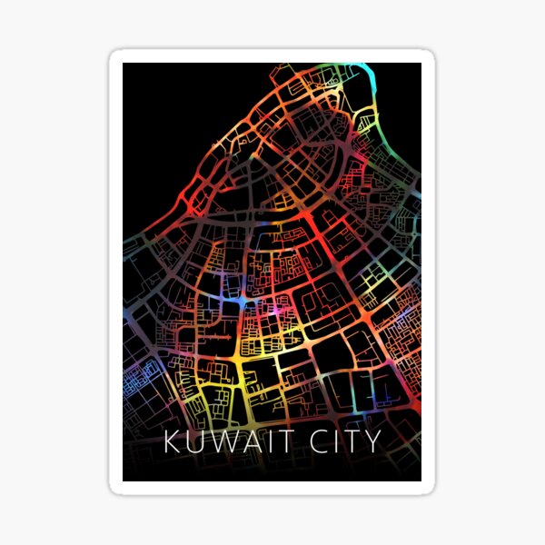 "Kuwait City City Street Map Dark Mode" Sticker by map-lover | Redbubble