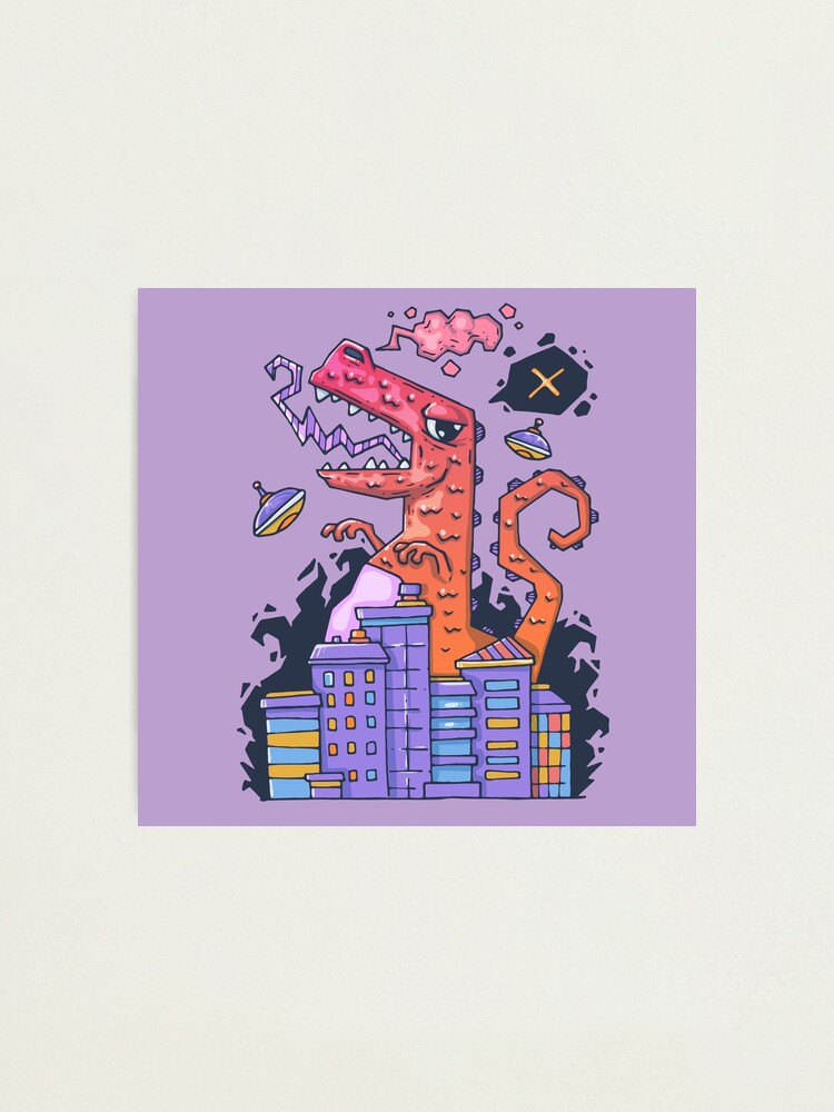 "Dinozilla Dinosaur - Godzilla Parody Art Drawing" Photographic Print ...